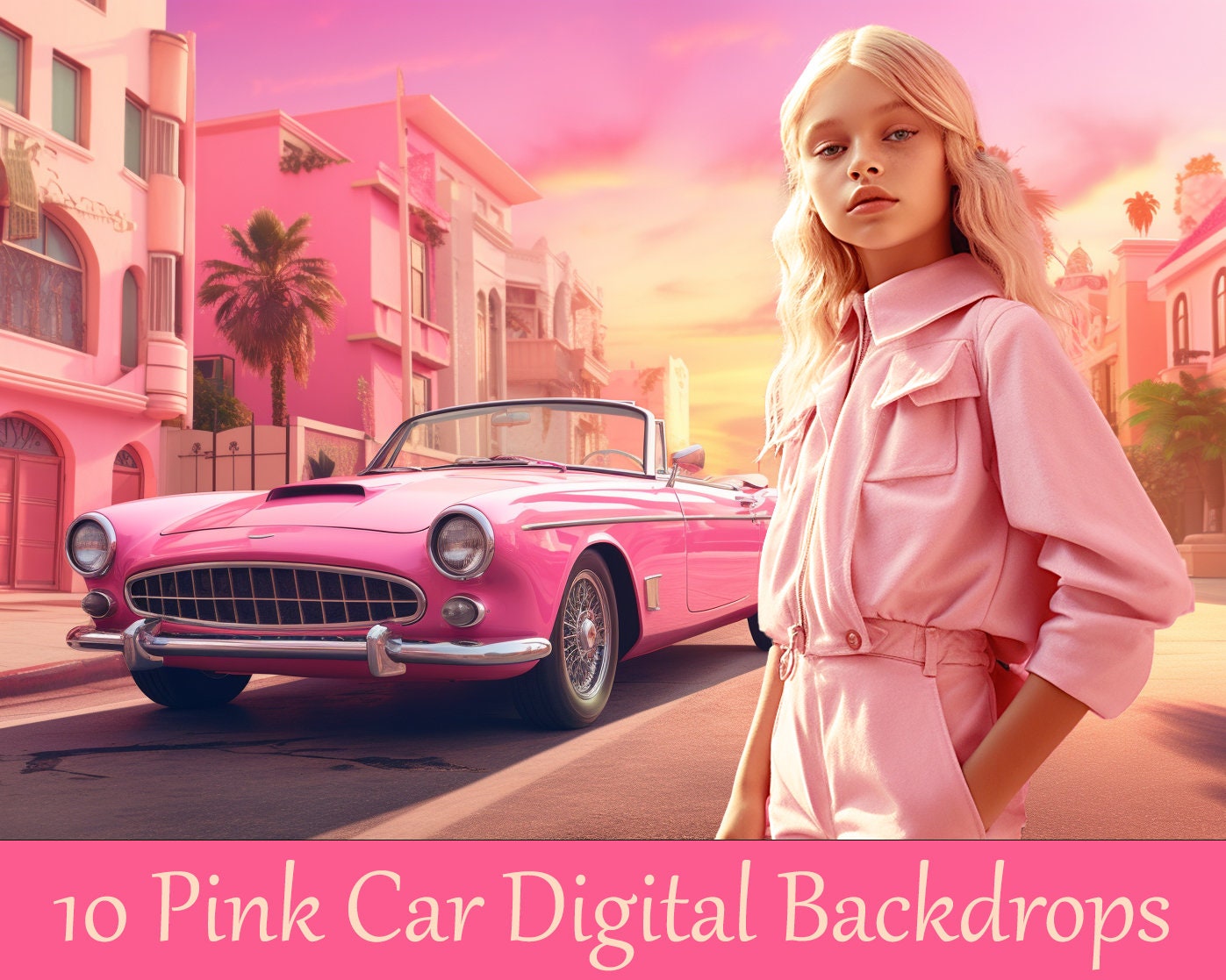Pink Car Digital Backdrop for Portrait Photography. Perfect as a Gift ...