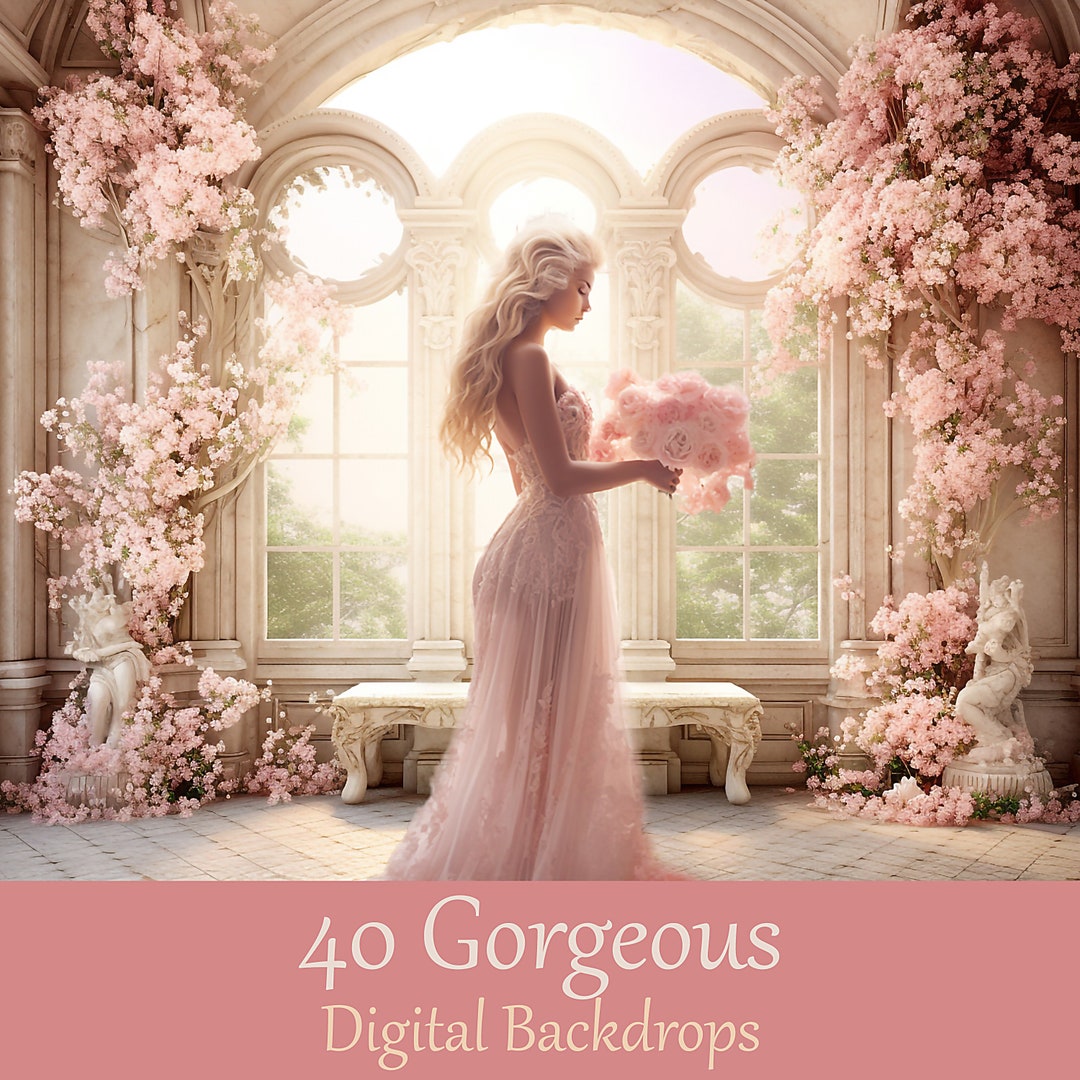 40 Fine Art Digital Backdrops, Pink Flowers, Large Windows, Maternity ...