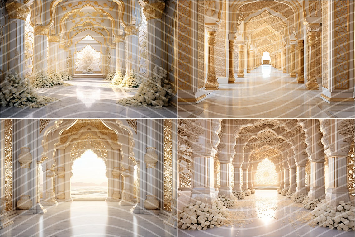 Indian Temple Digital Backdrop - Gold and White Hindu Temple ...