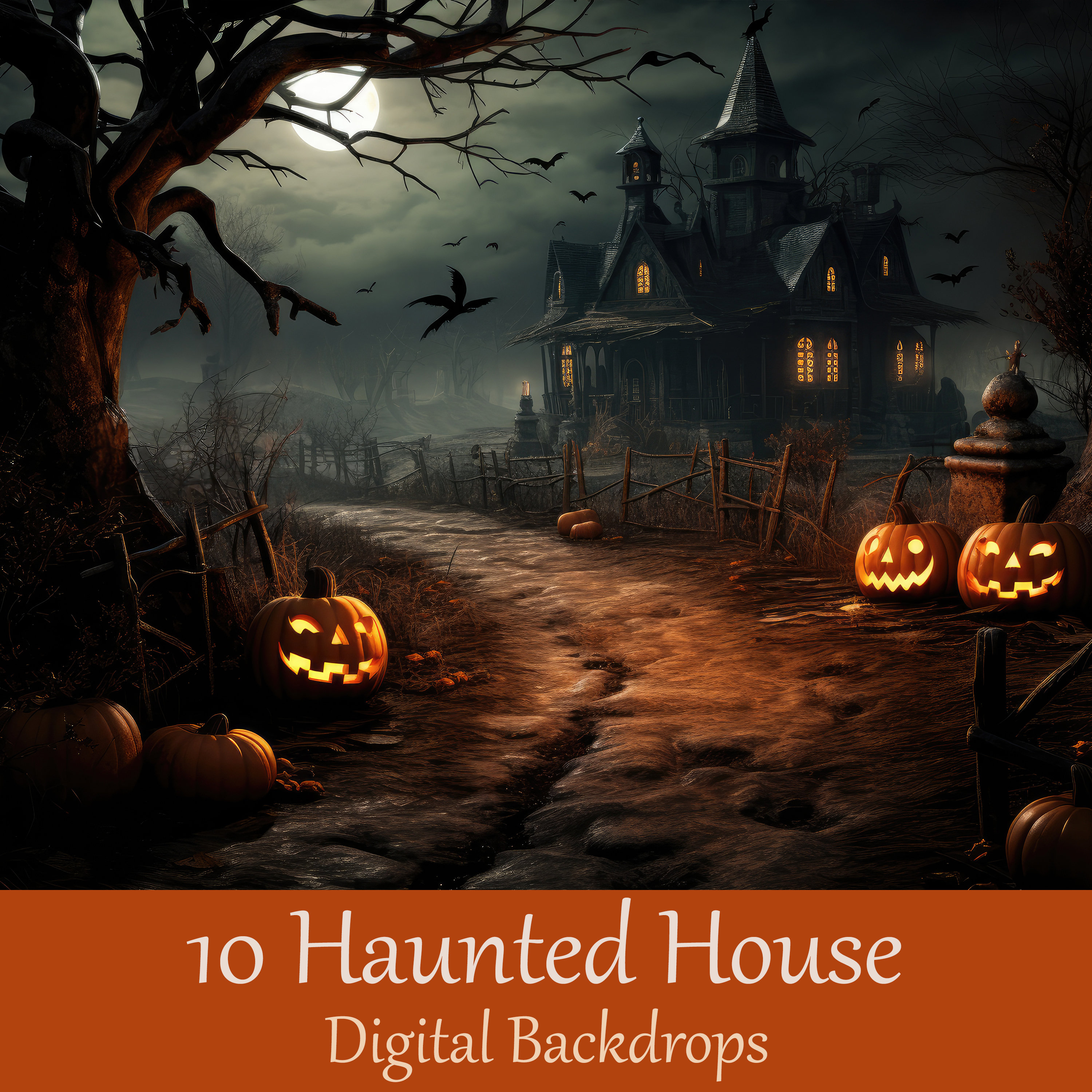 Haunted House Digital Backdrop | Spooky Halloween Photography (JPG) - Etsy