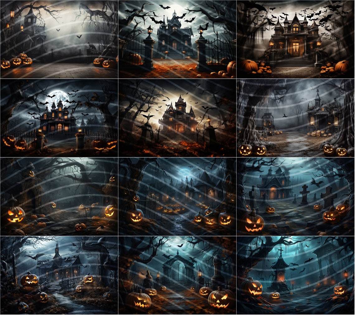Halloween Digital Backdrops. Backgrounds for Photoshoot, Spooky ...