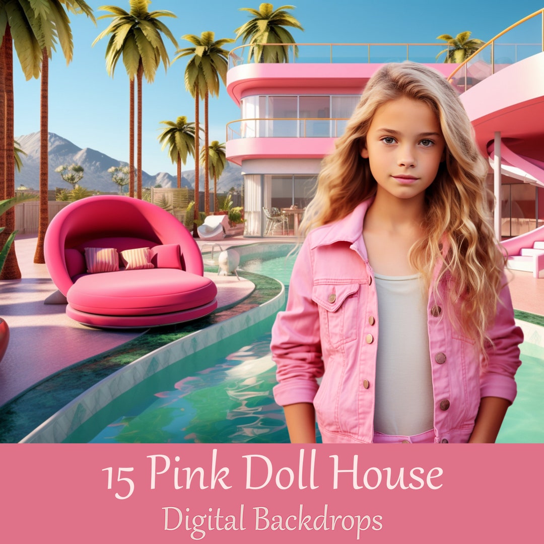 Pink House Digital Background, Pink Backdrop for Photoshop. Doll ...
