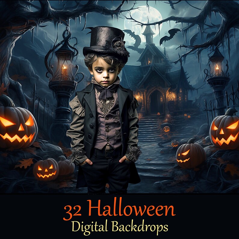 Halloween Digital Backdrops. Backgrounds for Photoshoot, Spooky ...
