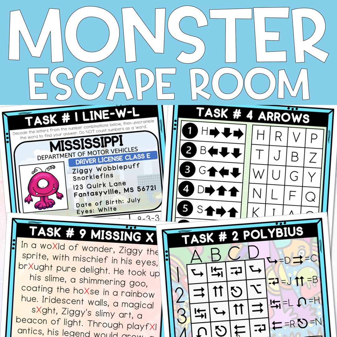 Escape Room for Kids, DIY Printable Game, Monster- Theme Escape Room ...