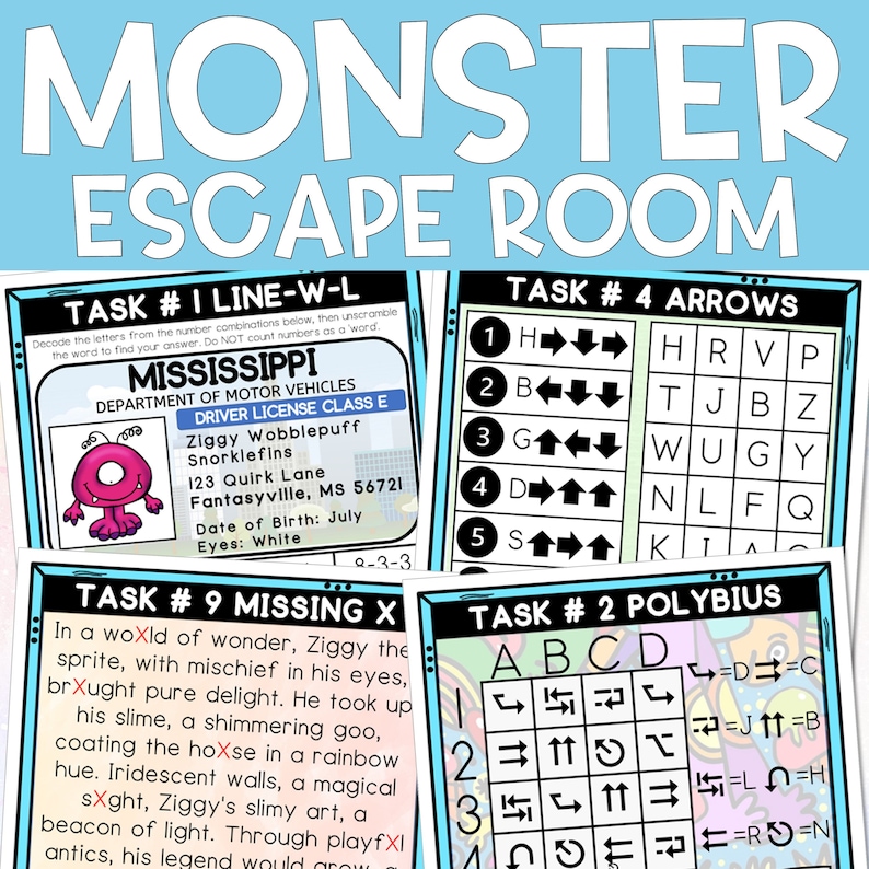 Escape Room for Kids, DIY Printable Game, Monster Theme Escape Room Kit ...