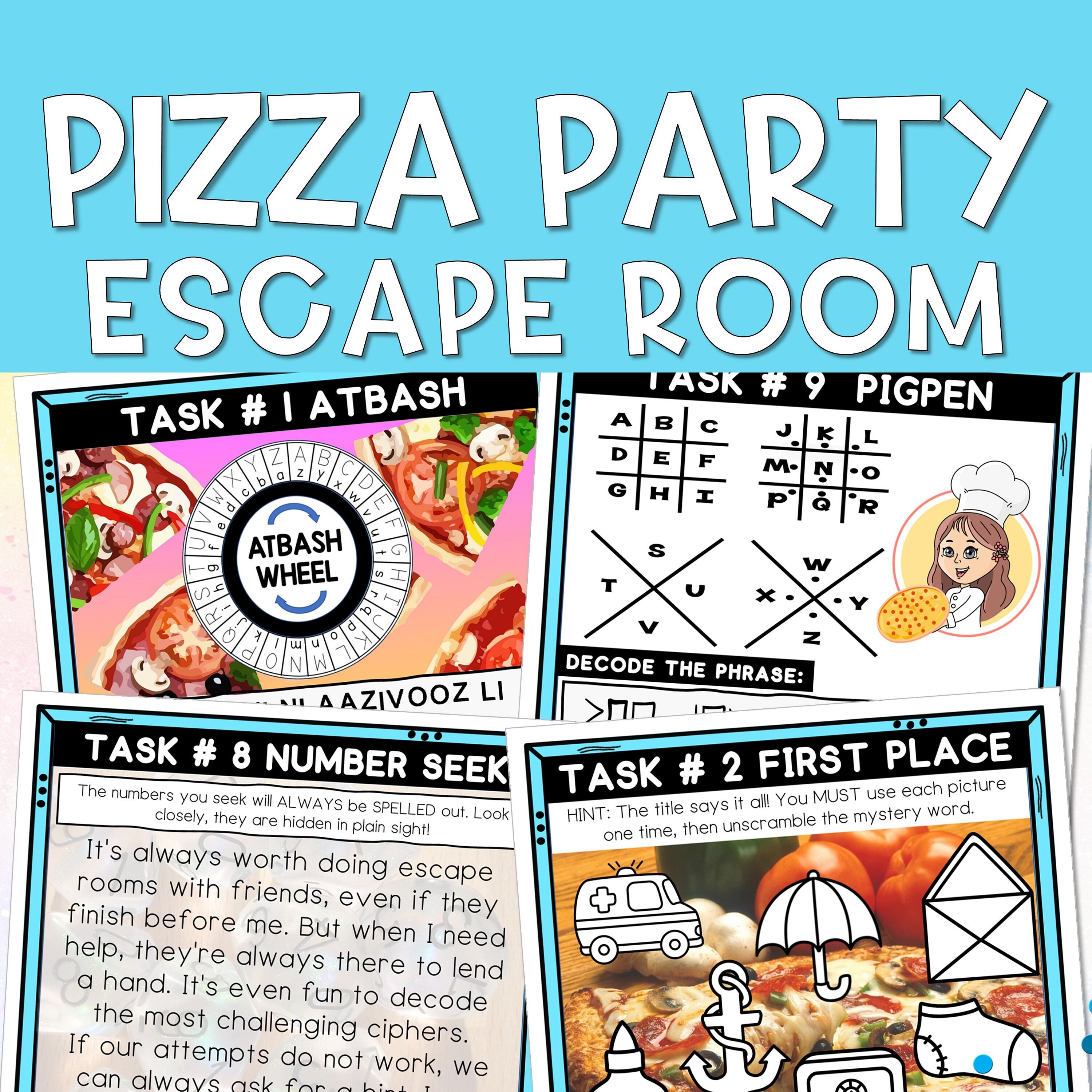 Escape Room for Kids, DIY Printable Game, Pizza Party Escape Room Kit ...