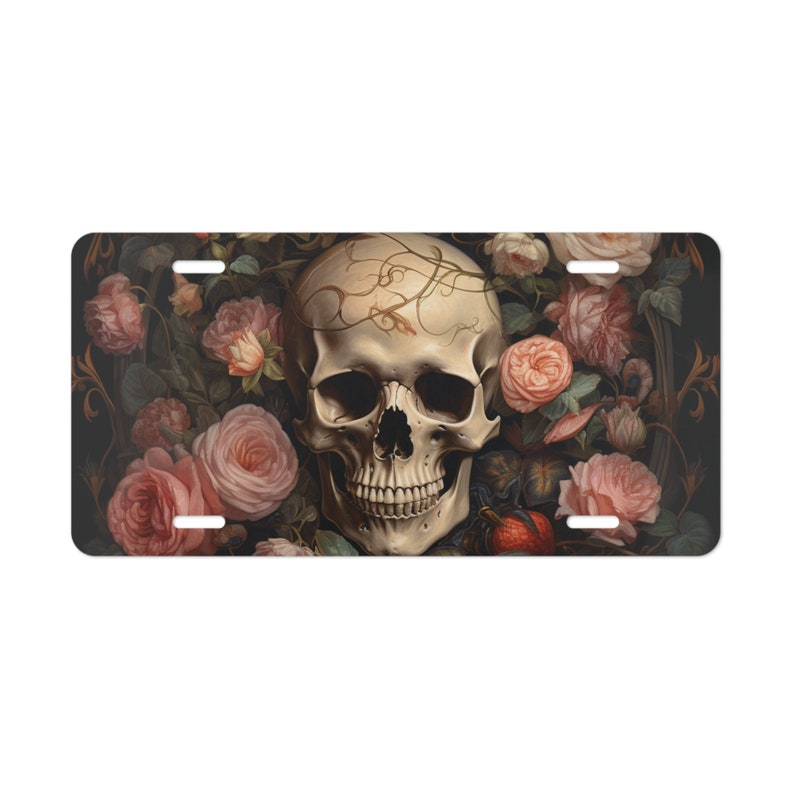Flowers and Skull Vanity Plate - Etsy