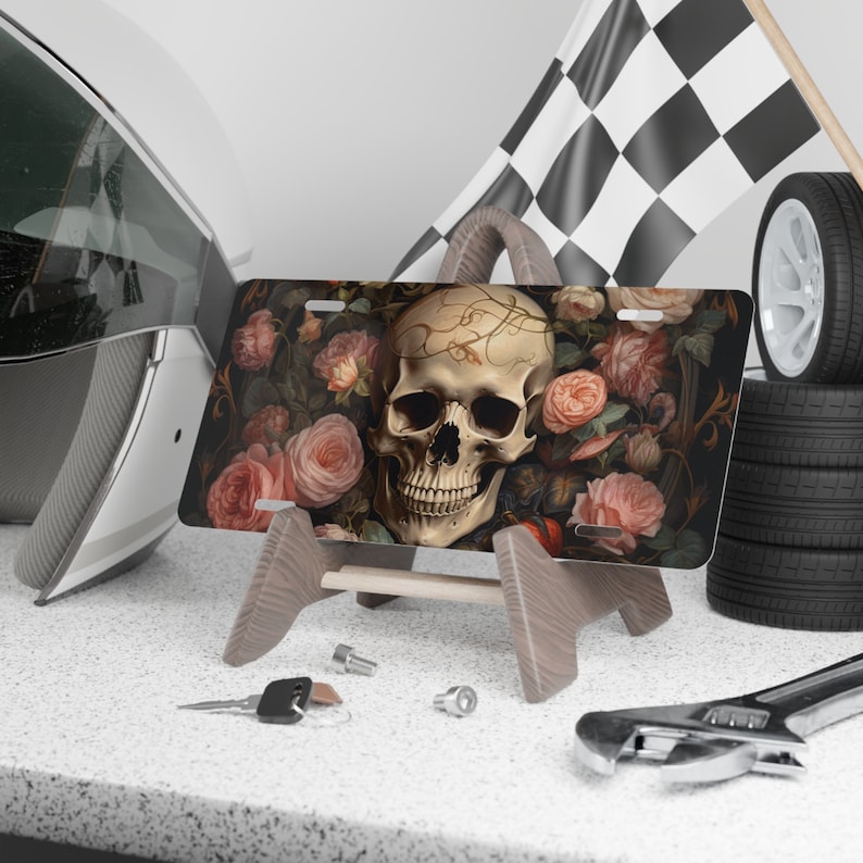 Flowers and Skull Vanity Plate - Etsy