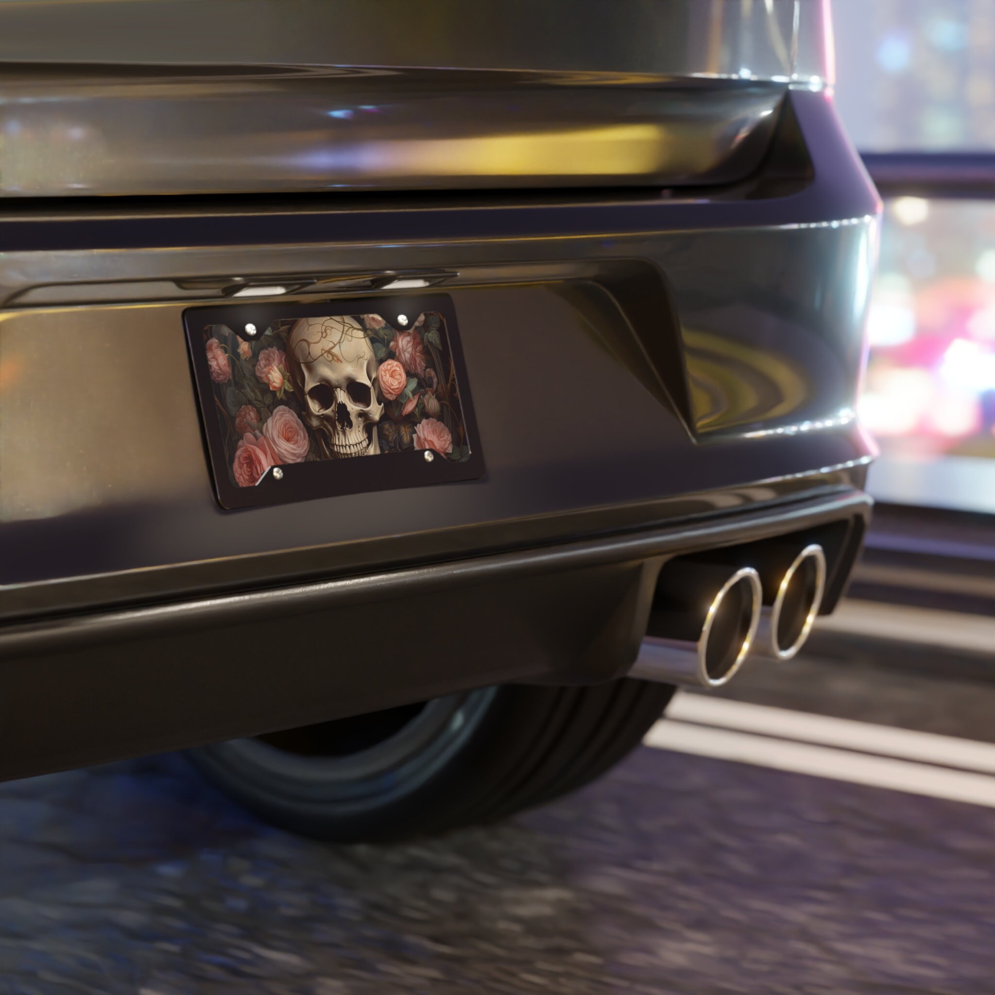Flowers and Skull Vanity Plate - Etsy