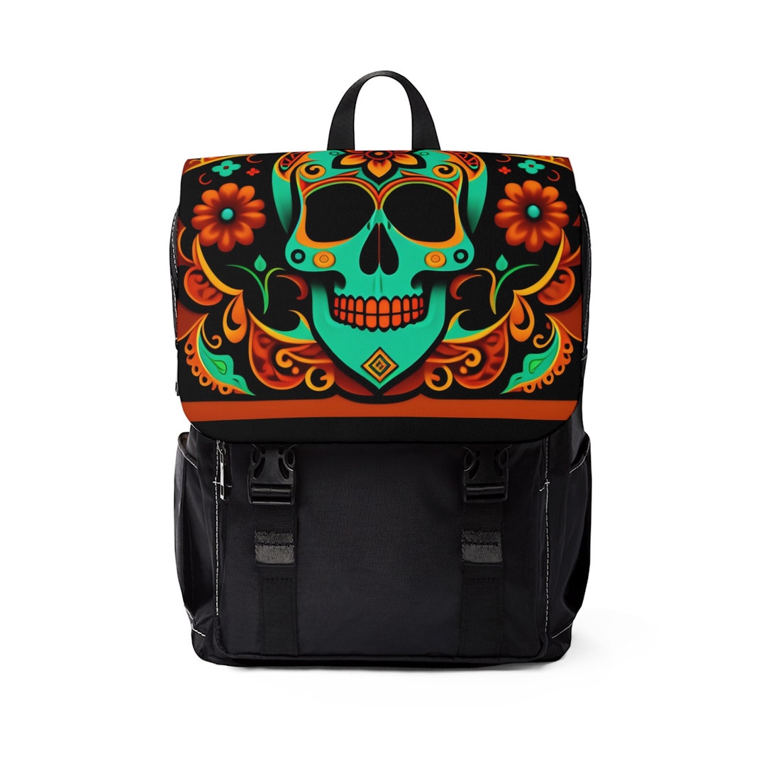 Green Skull Day of the Dead Shoulder Backpack, Sugar Skull Backpack ...