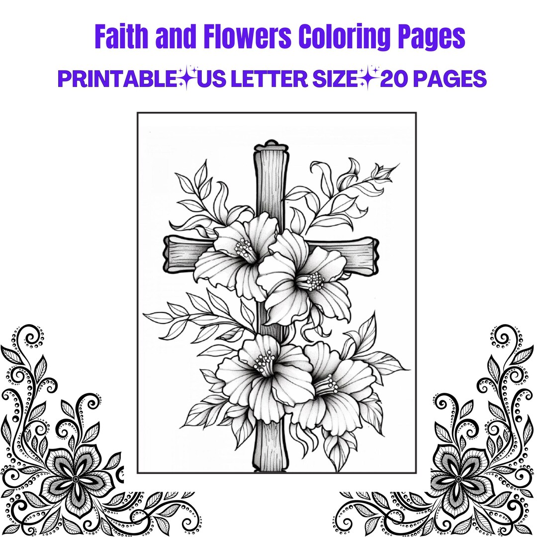 Faith and Flowers Christian Coloring Pages 8.5 X 11 Inch Size Adult ...