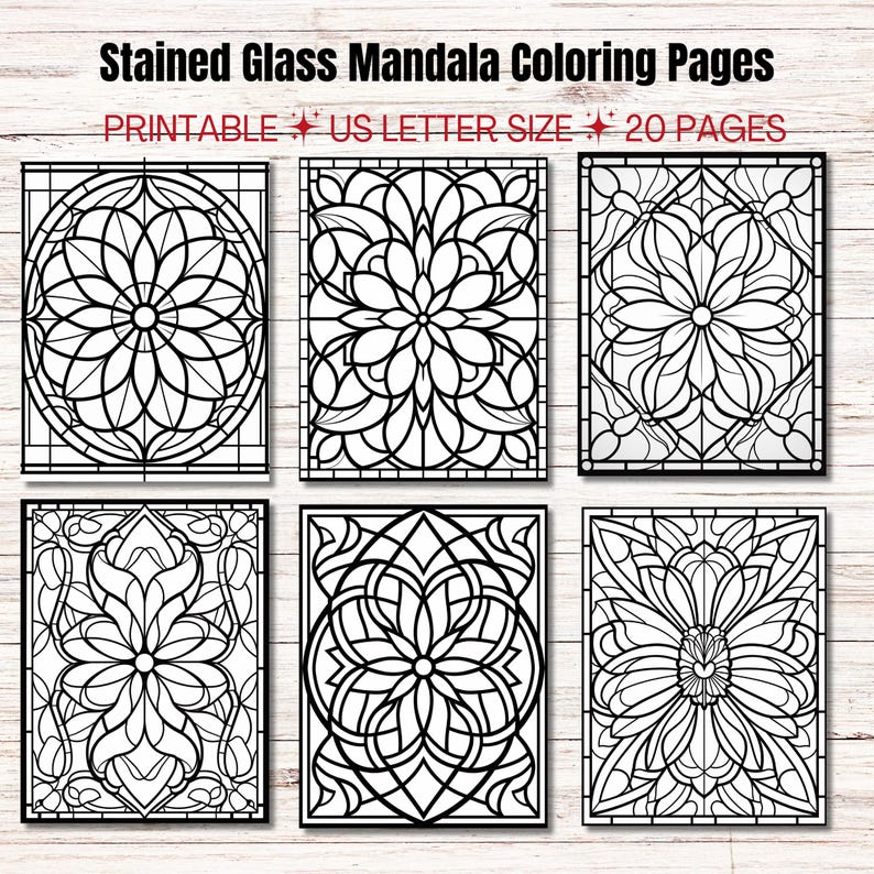 Stained Glass Mandala Coloring Pages 8.5 X 11 Size Mindfulness Coloring ...
