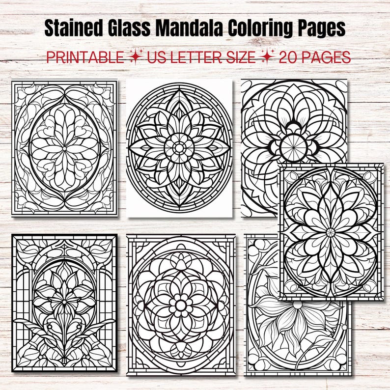 Stained Glass Mandala Coloring Pages 8.5 X 11 Size Mindfulness Coloring ...