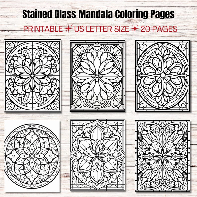 Stained Glass Mandala Coloring Pages 8.5 X 11 Size Mindfulness Coloring ...