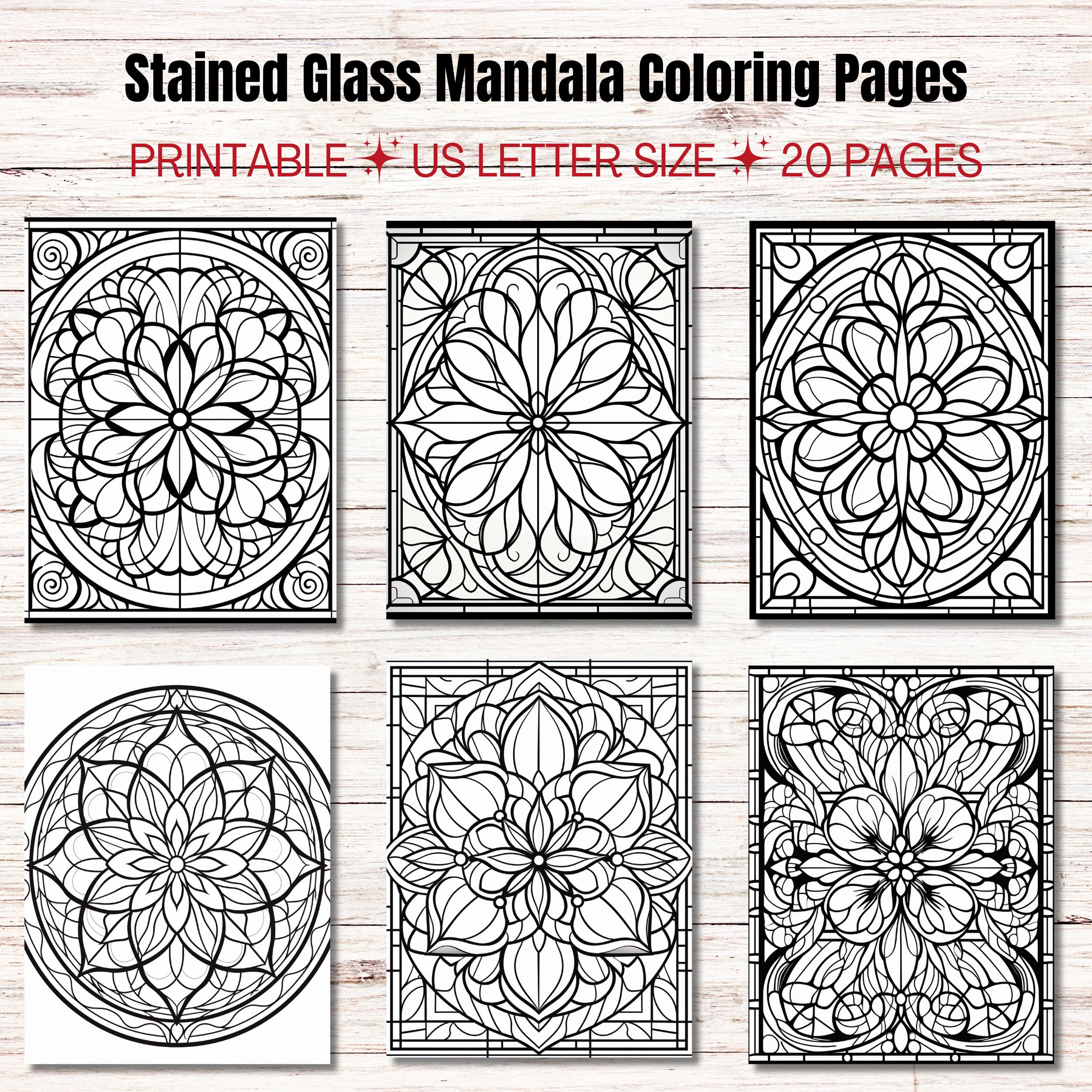 Stained Glass Mandala Coloring Pages 8.5 X 11 Size Mindfulness Coloring ...