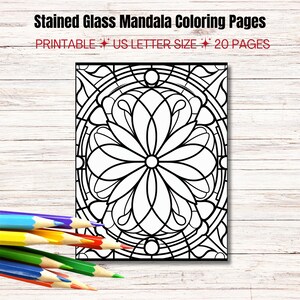 Stained Glass Mandala Coloring Pages 8.5 X 11 Size Mindfulness Coloring ...