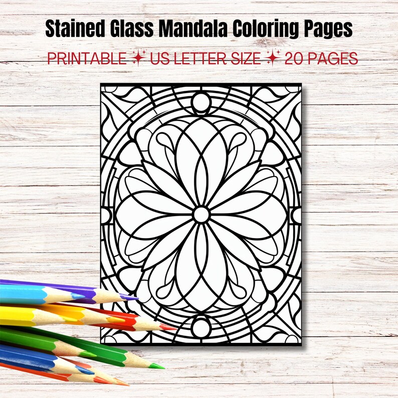Stained Glass Mandala Coloring Pages 8.5 X 11 Size Mindfulness Coloring ...
