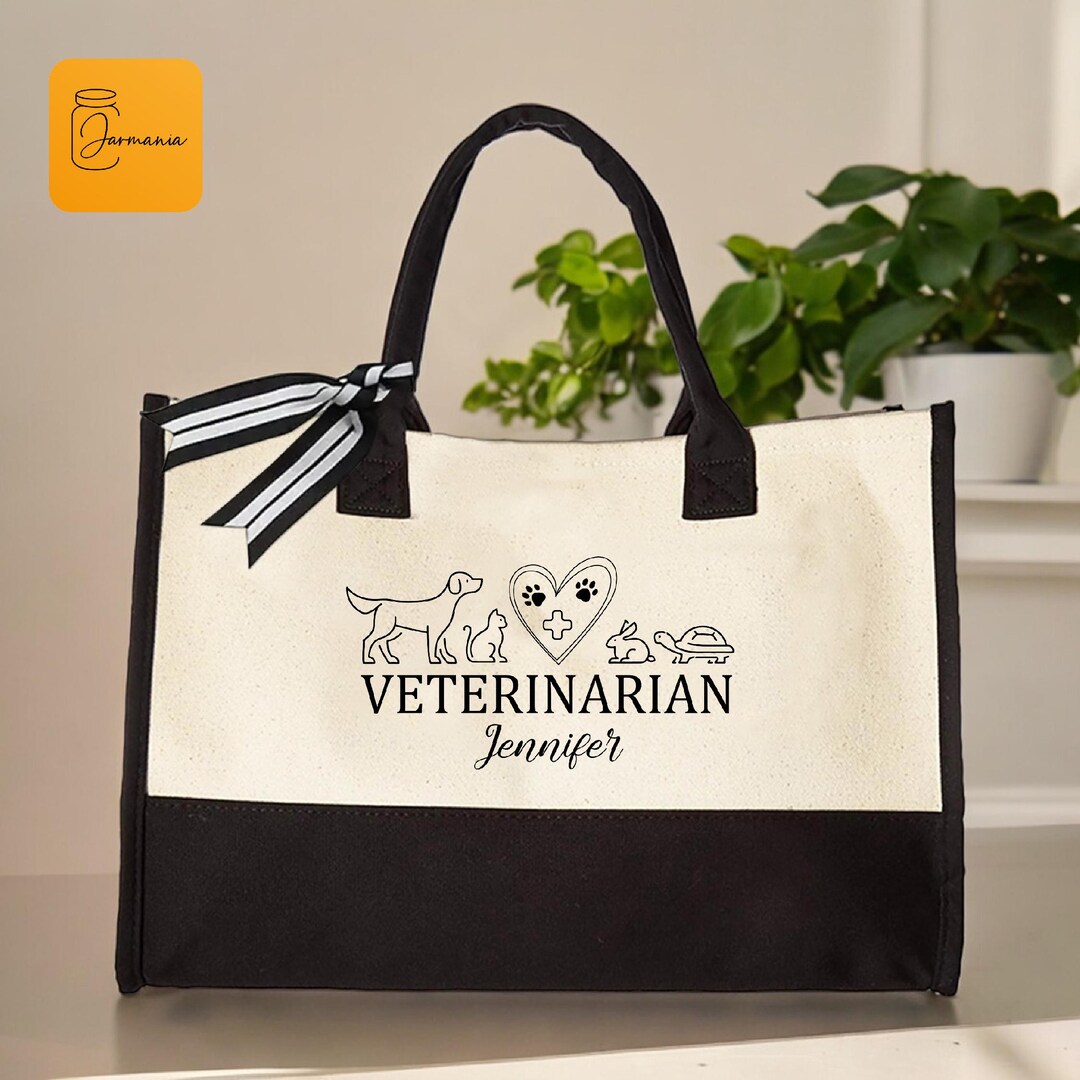 Custom Veterinarian Canvas Tote Bag , Personalized Name Pet Clinic ...