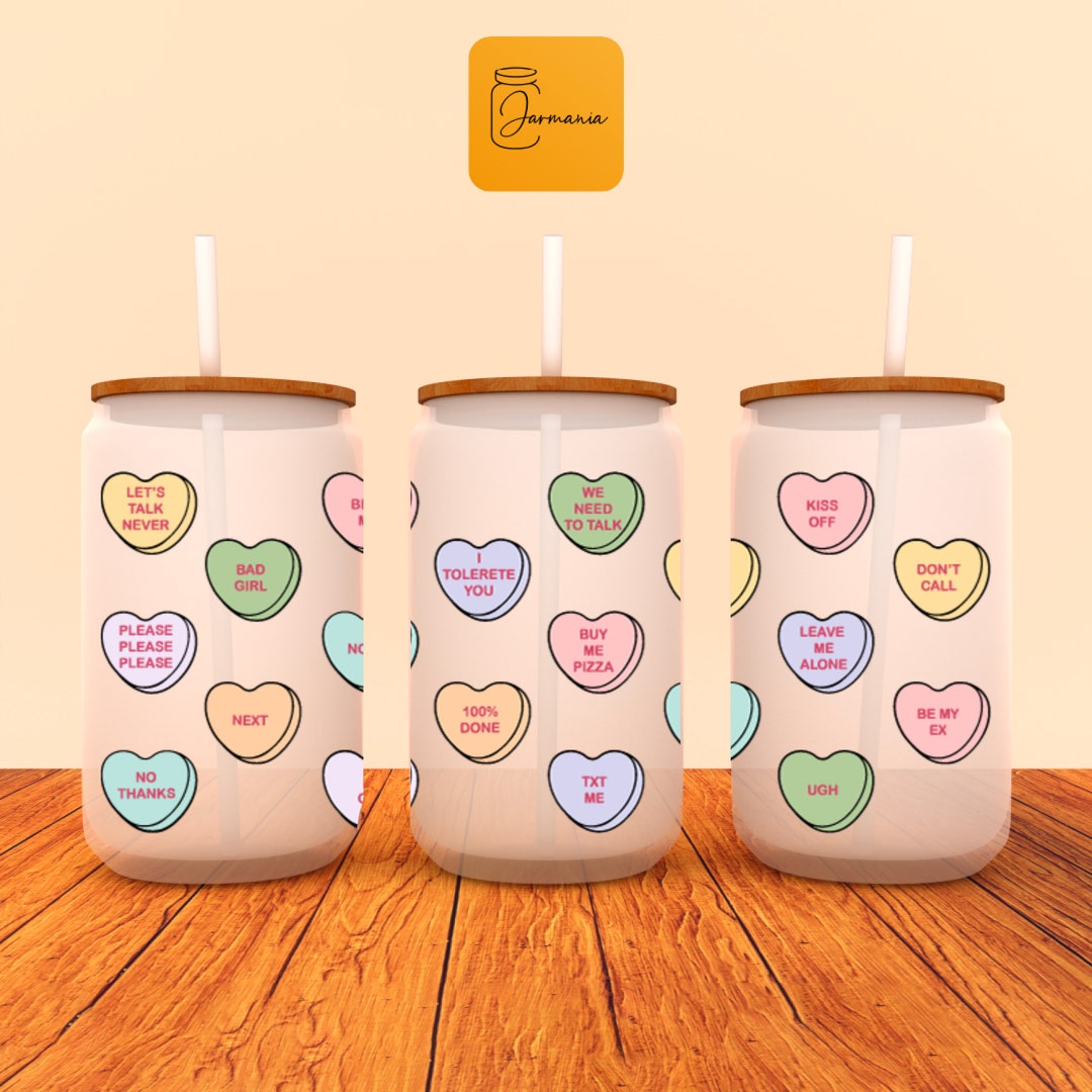 Candy Hearts Iced Coffee Cup, Valentine Heart Beer Glass Can, Hearts ...