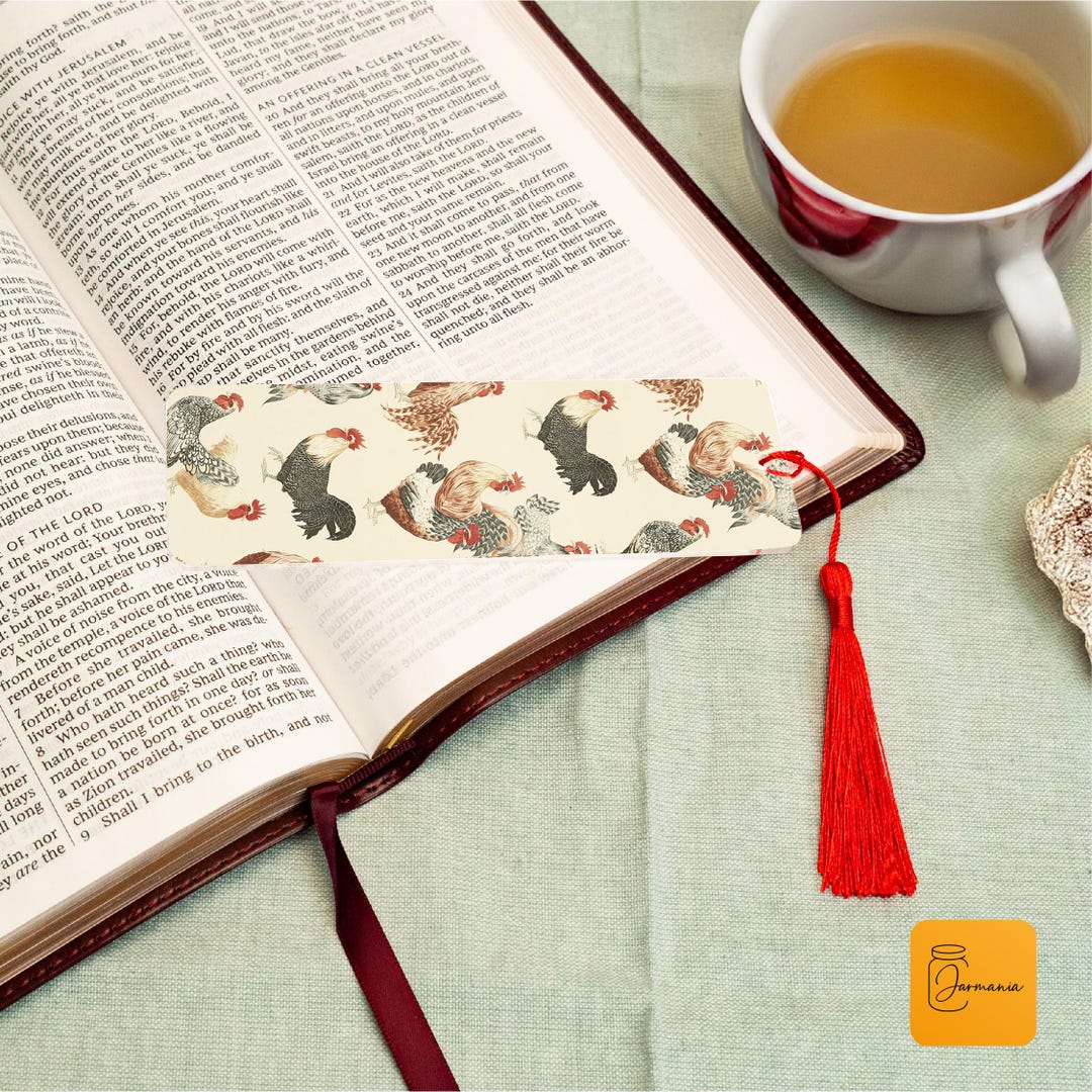 Chicken and Cockerel Bookmark With Tassel, Animal Lover Gift Bookmark ...