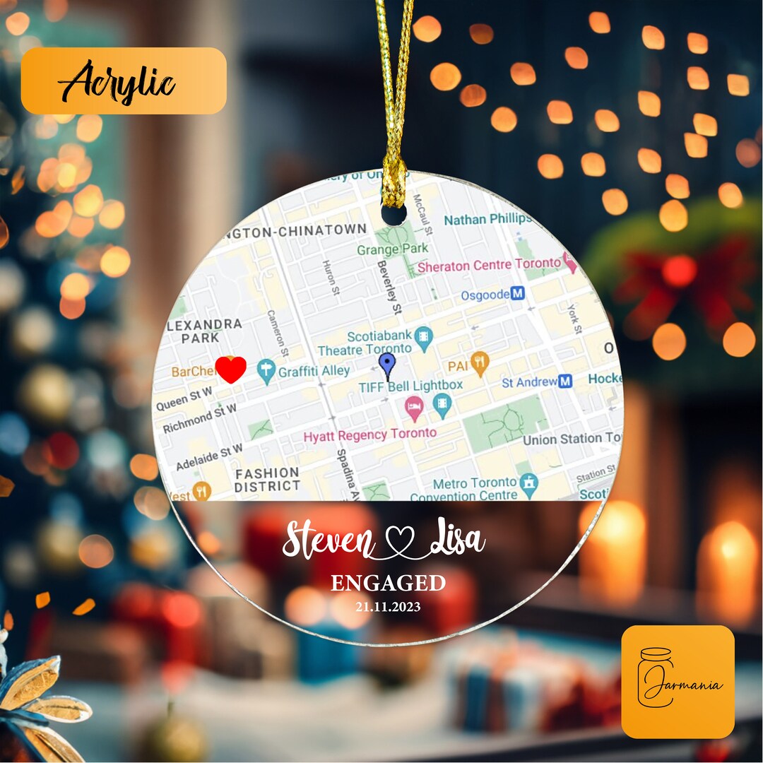 Custom Engagement Map Ornament, Custom Map Ceramic Ornament ...