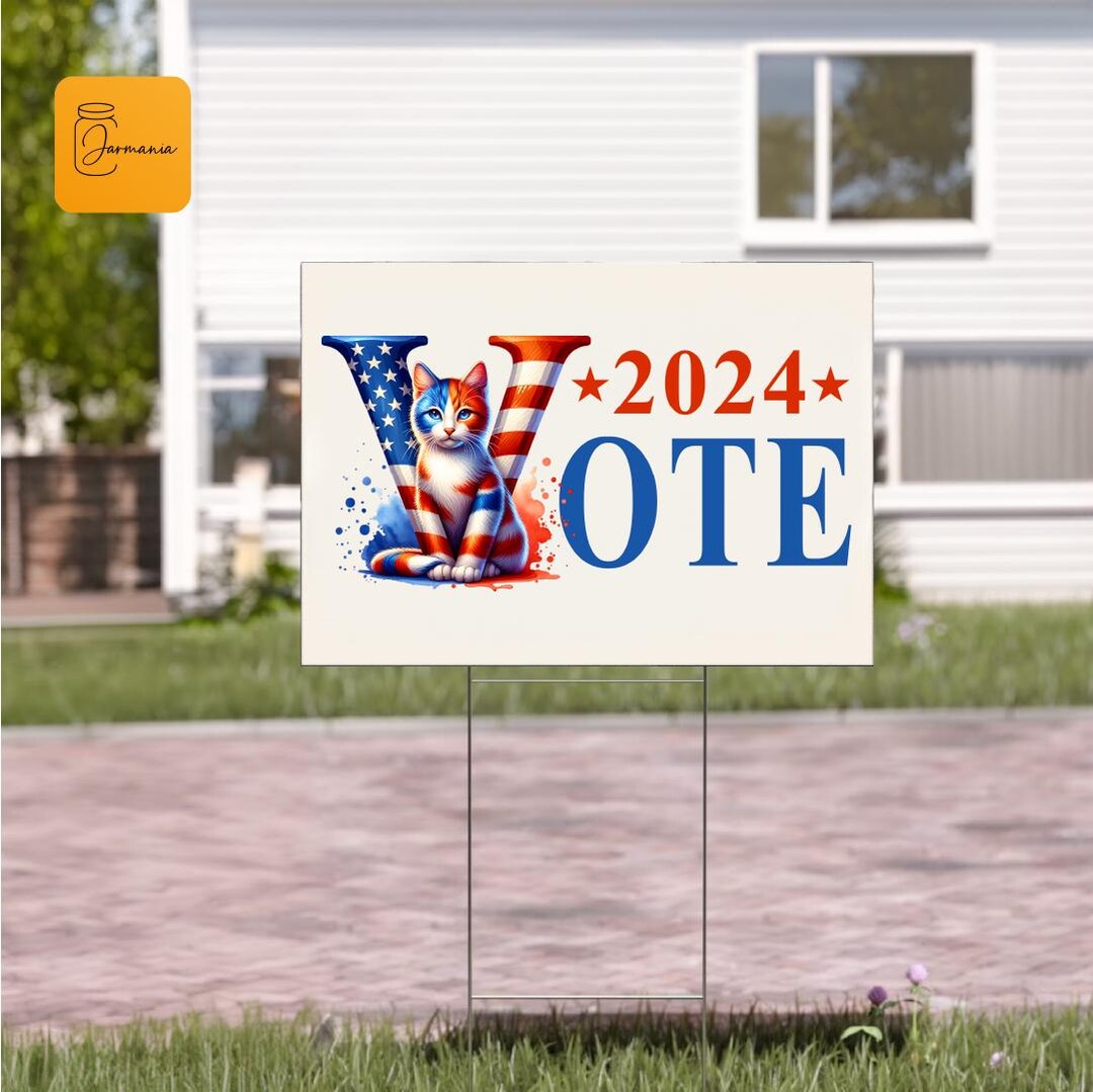 Usa Flag Cat 2024 Vote Yard Sign, 2024 Election Harris Support Yard ...