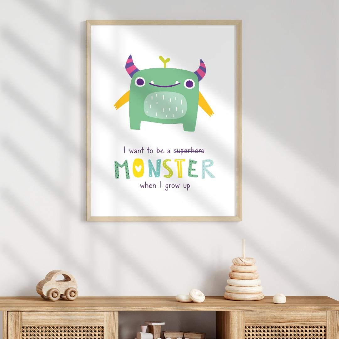 Cute Little Monster Wall Art, Printable Monster Art, Boys Room Decor ...