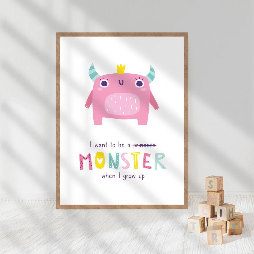 Little Pink Monster Wall Art, Printable Monster Art, Girls Room Decor ...