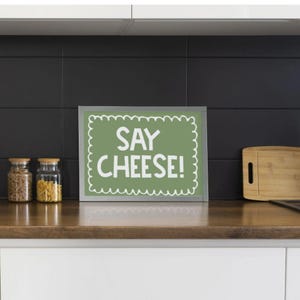 Say Cheese Wall Art Printable – Sage Greenfunny Bathroom Sign – Retro ...