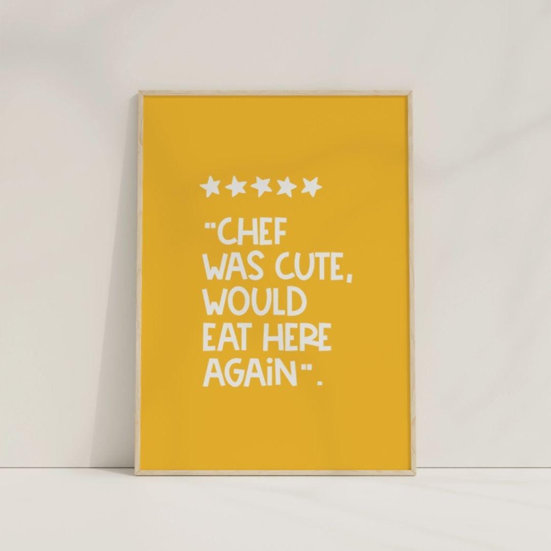 Chef Was Cute, Would Eat Here Again Digital Print | Preppy Kitchen Wall ...