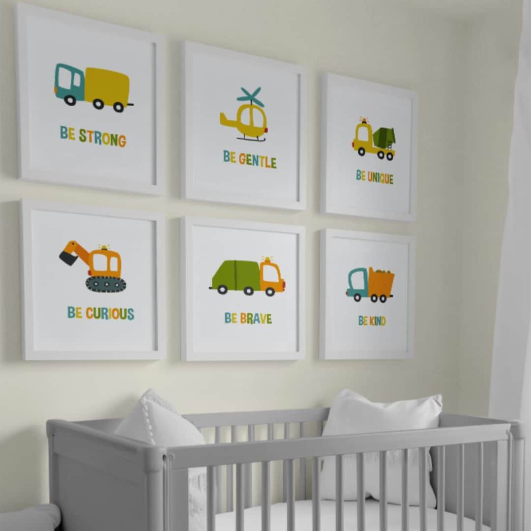 Construction Vehicle Wall Art Set of 6 | Boys Room Decor | Truck ...