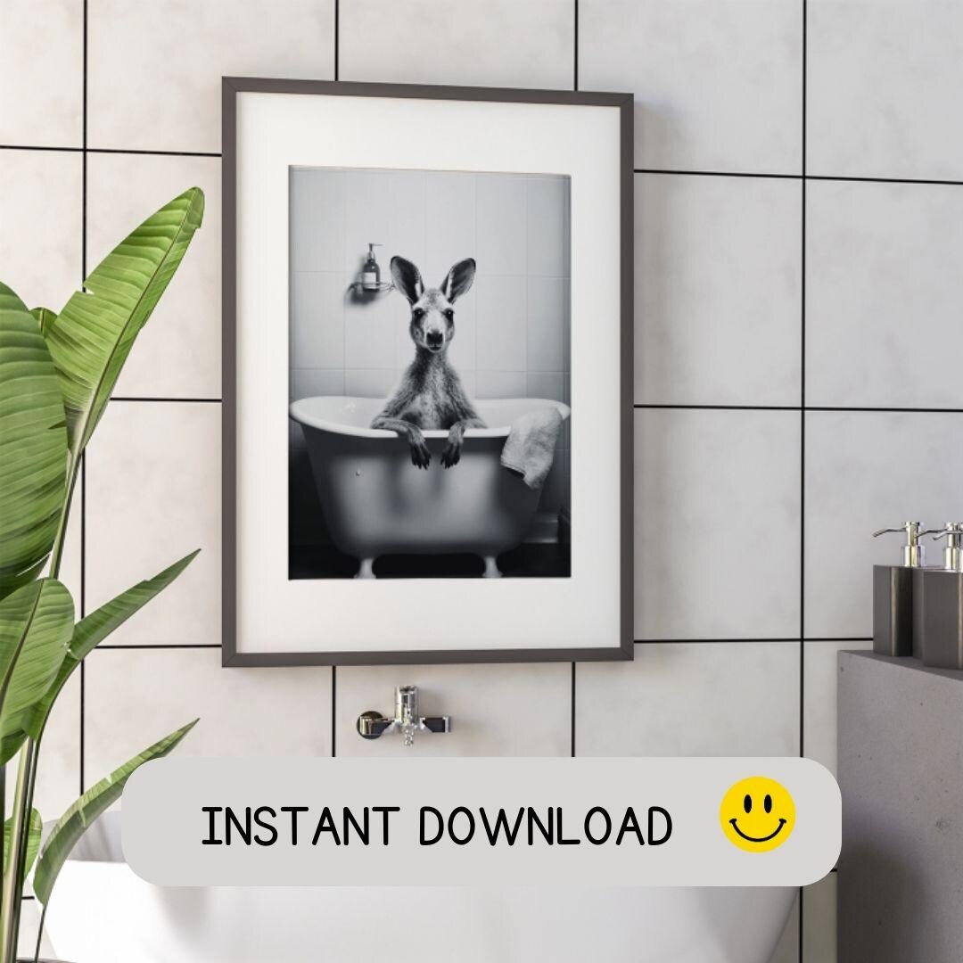 Kangaroo Poster | Funny Bathroom Decor | Kangaroo in Bathtub | Animal ...
