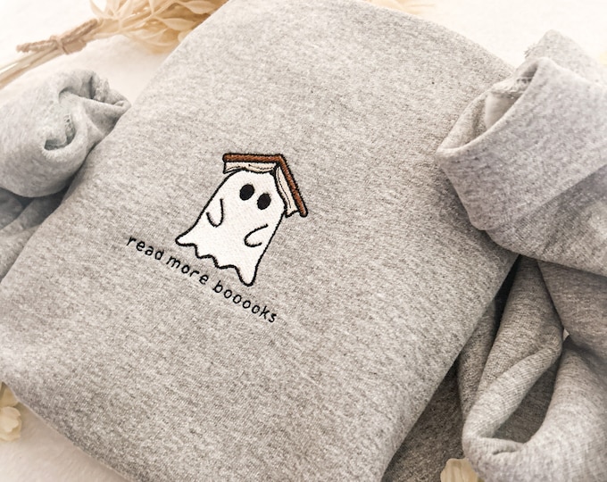 Embroidered Ghost Book Sweatshirt, Read More Booooks Sweatshirt, Fall ...