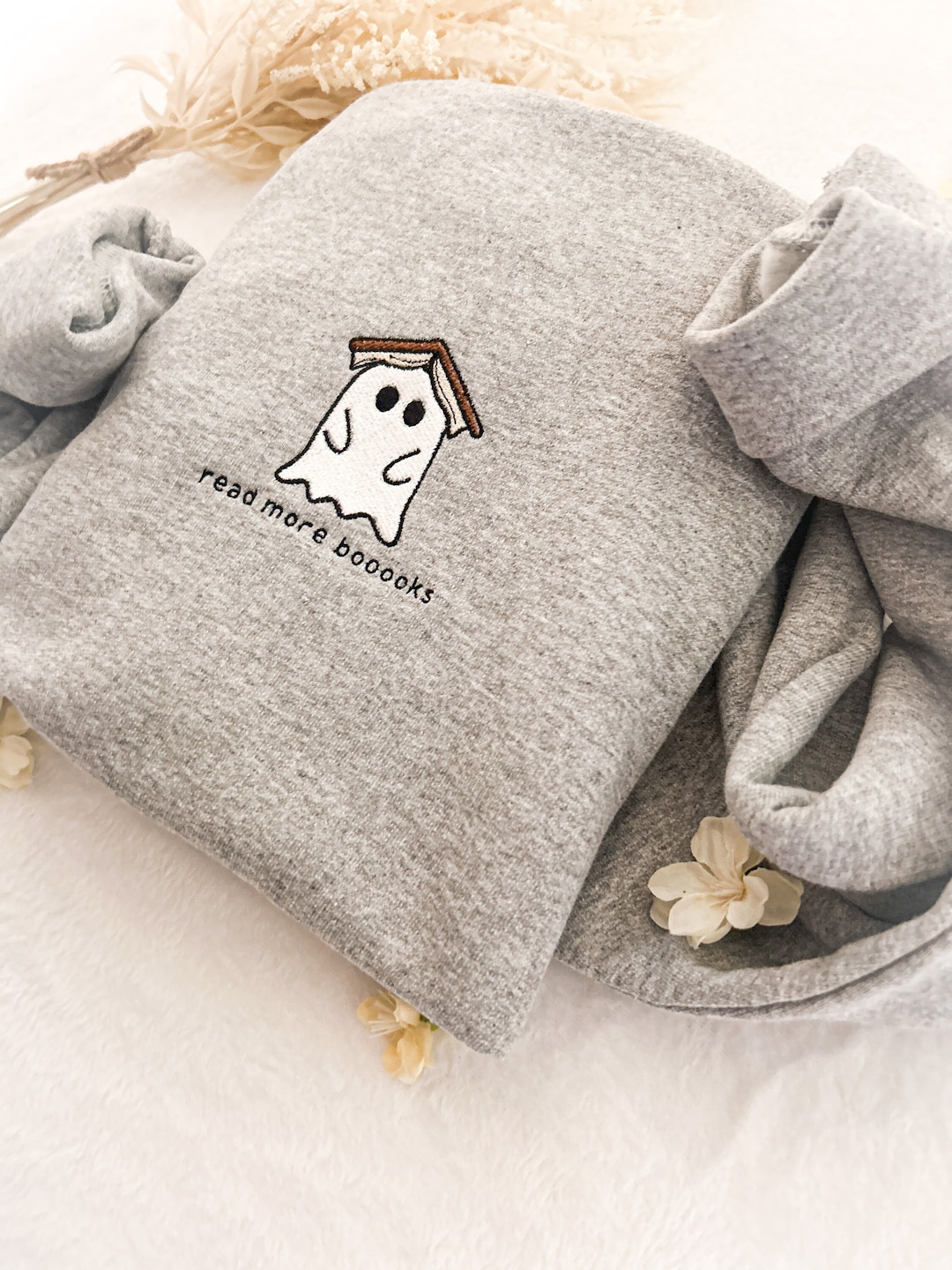 Embroidered Ghost Book Sweatshirt, Read More Booooks Sweatshirt, Fall ...