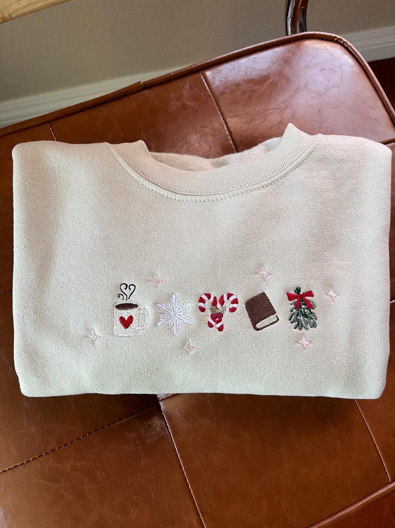 Book Lover Christmas Embroidered Sweatshirt, Women's Christmas Bookish ...