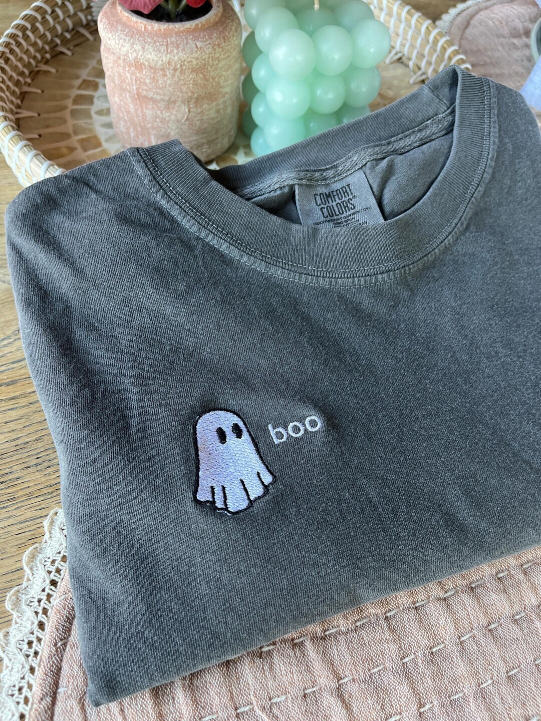 Embroidered Boo Ghost T-shirt, Embroidered Fall Shirt, Autumn Shirt ...