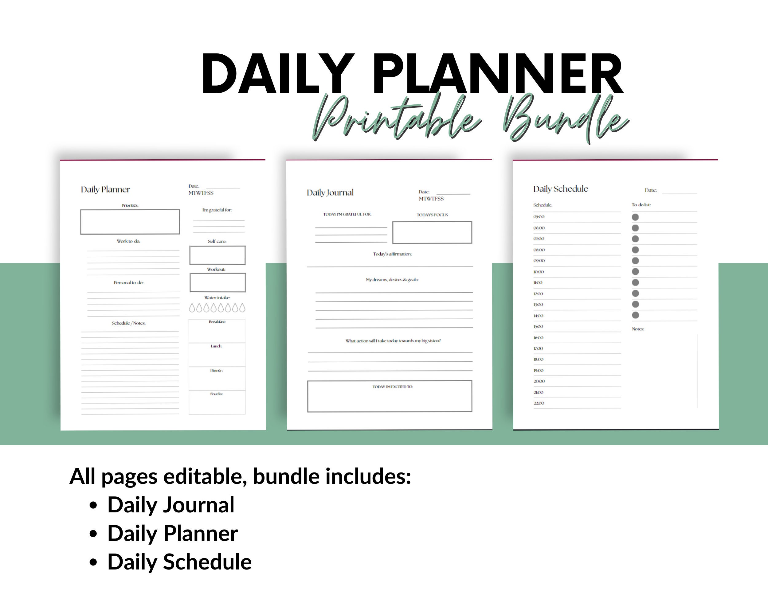 Minimalistic Daily Planner Printable Set Stay Organized - Etsy