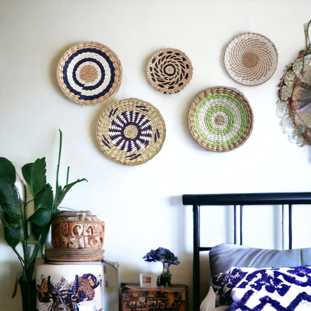 Moroccan Boho Wall Baskets Made of Rattan Grass Weaving Wall - Etsy