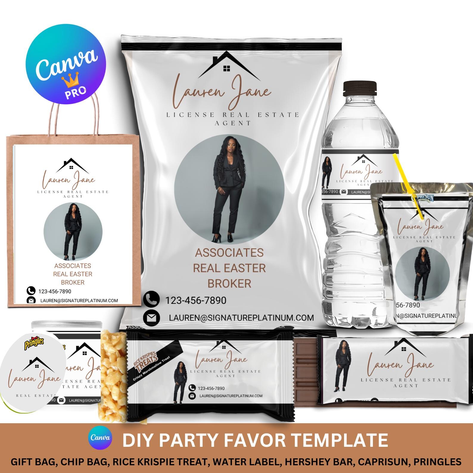 Realtor Party Favor Template: Black & Gold, Editable Canva (digital ...