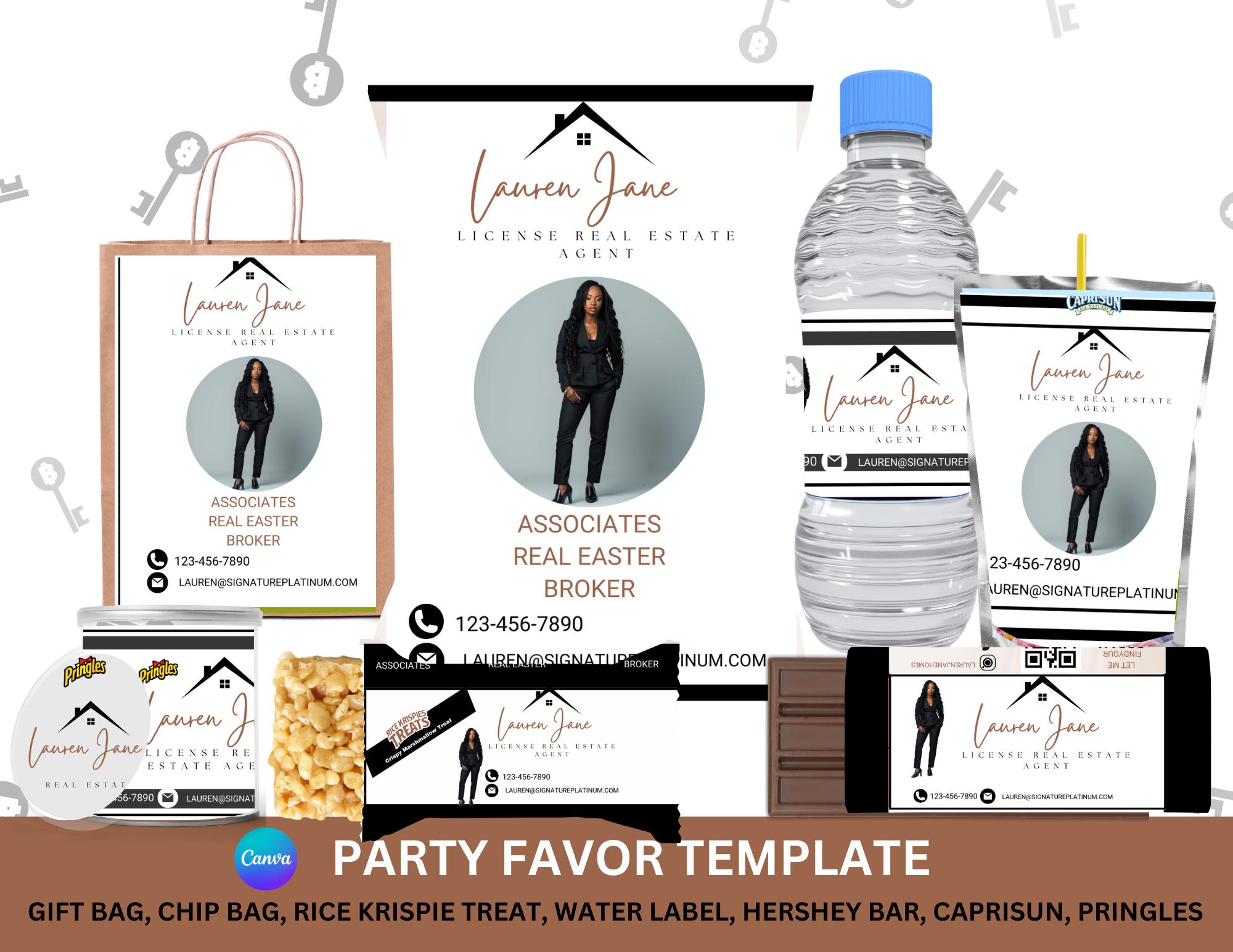 Realtor Party Favor Template: Black & Gold, Editable Canva (digital ...