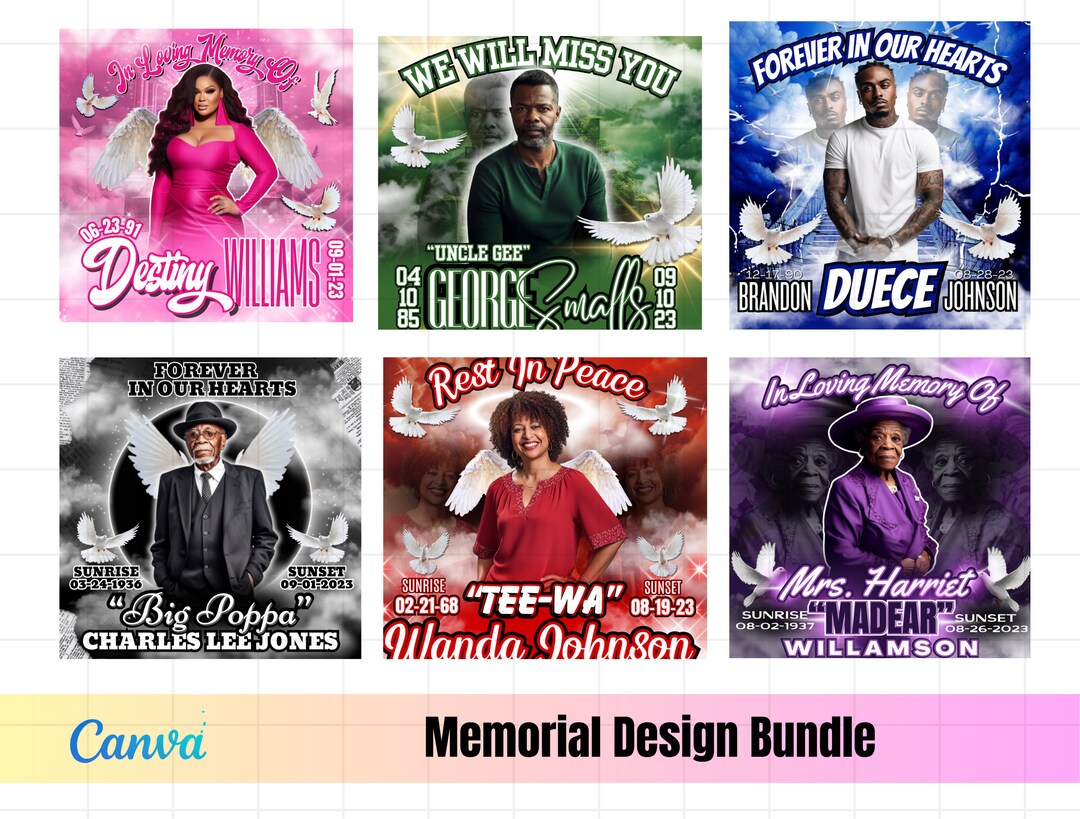 6 Memorial Design Bundle, Editable Canva Template, in Loving Memory - Etsy