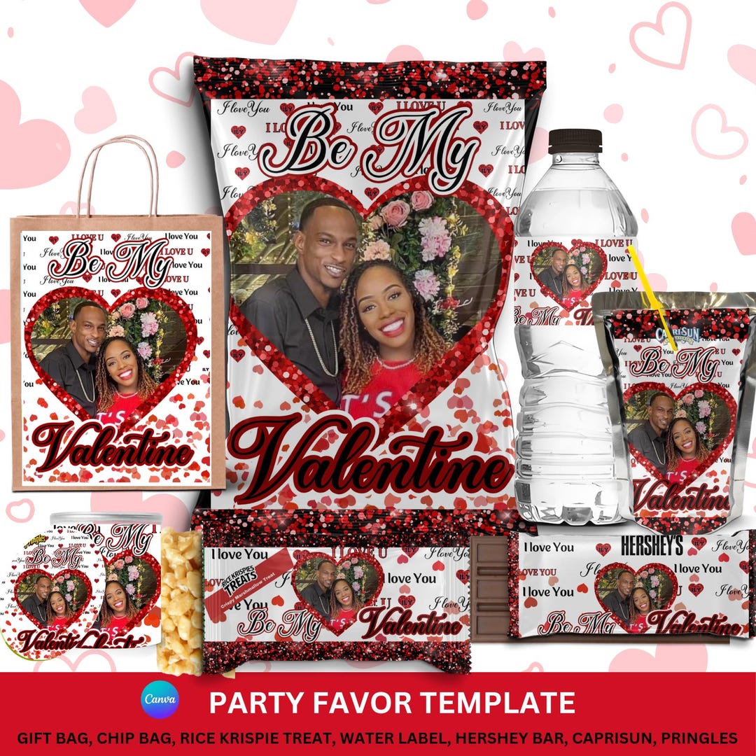 Valentine's Day Party Favor Editable Canva Template, Chip Bag ,water ...