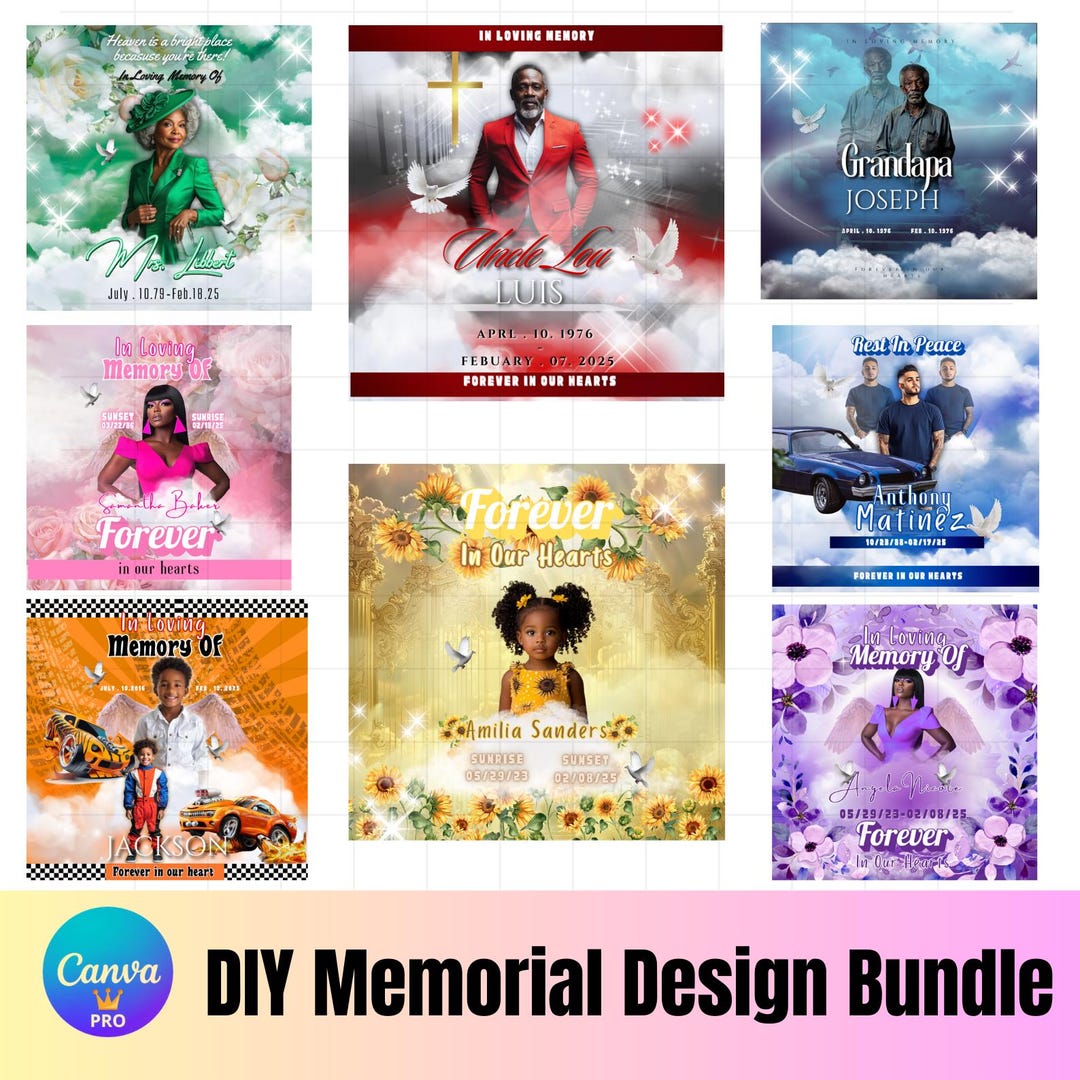 Memorial Design Bundle, Editable Canva Template, in Loving Memory - Etsy