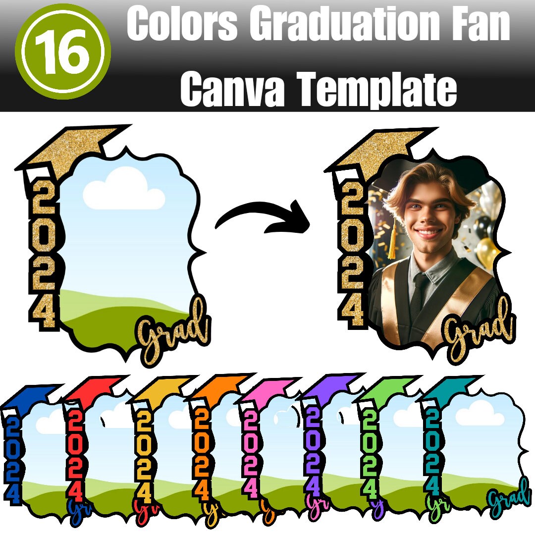 16 Colors Graduation Fan Canva Template, Senior 2024 Graduation ...