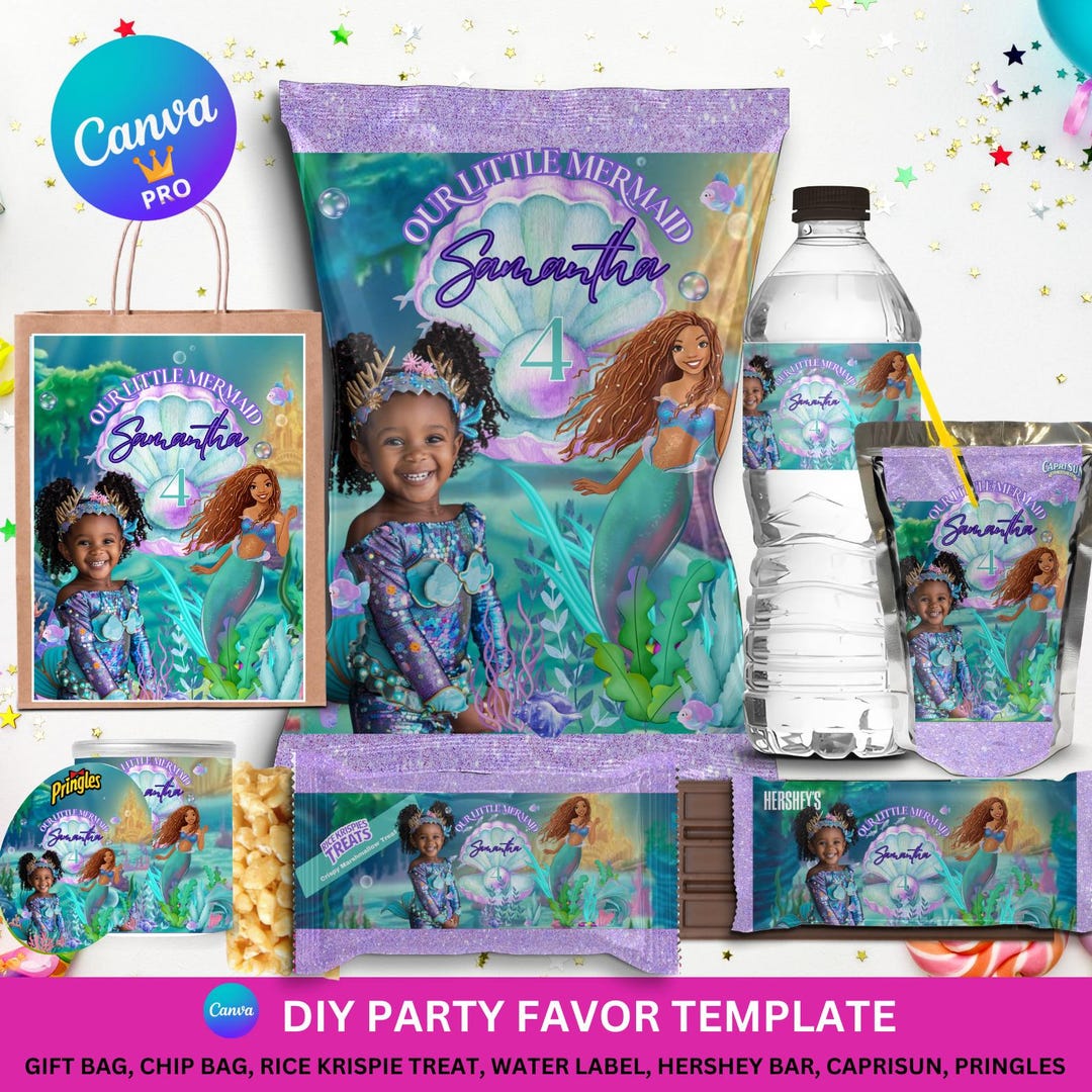 Ultimate Mermaid Party Favor Bundle: Editable Canva Template (digital ...