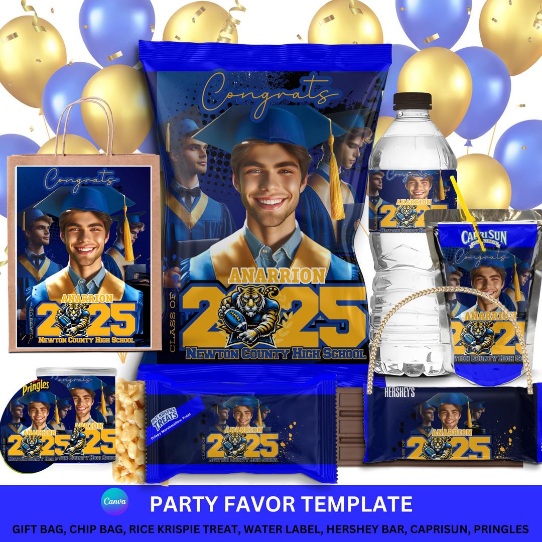 Graduation Blue and Gold Party Favor Editable Template Bundle - Etsy