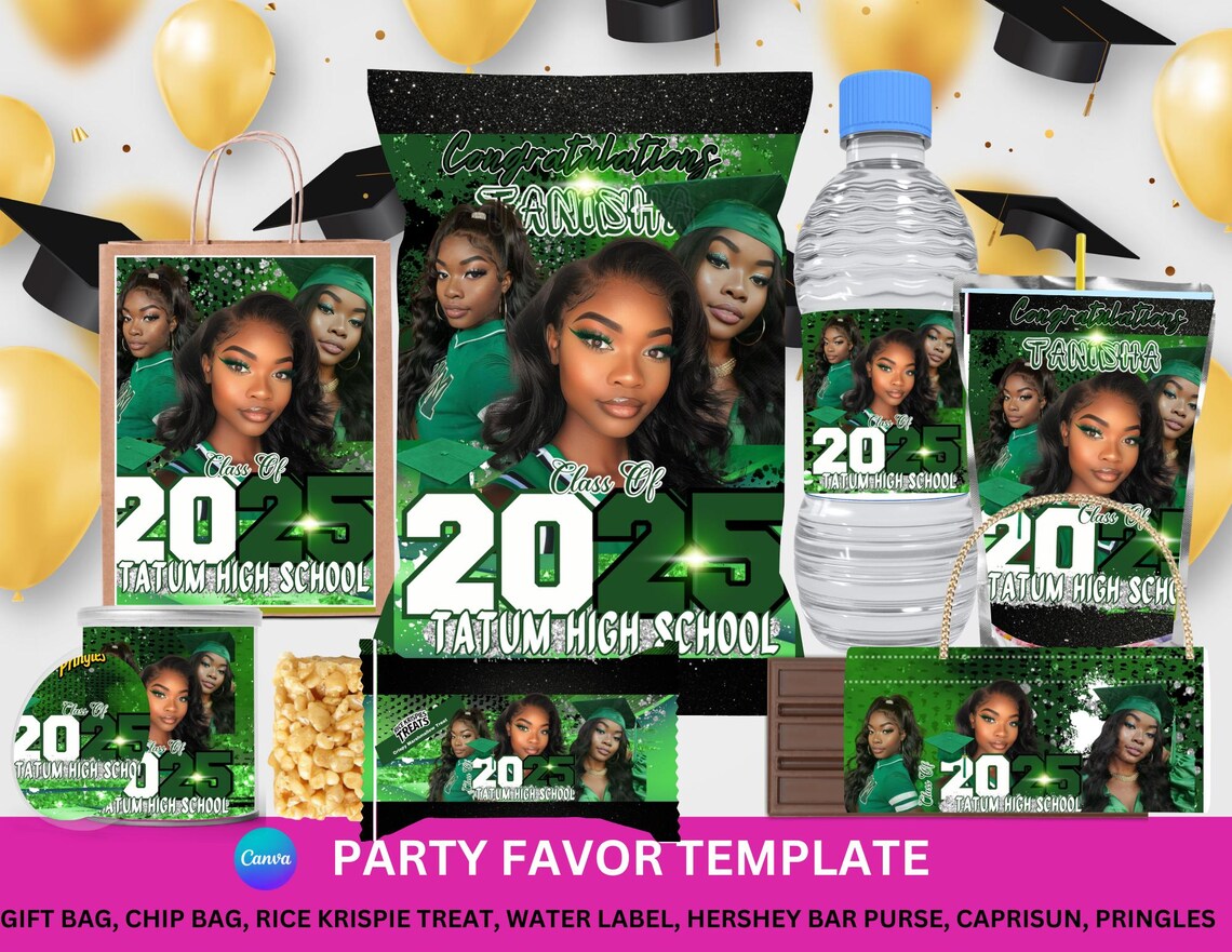 Graduation 2025 Green Party Favor Editable Template Bundle - Etsy