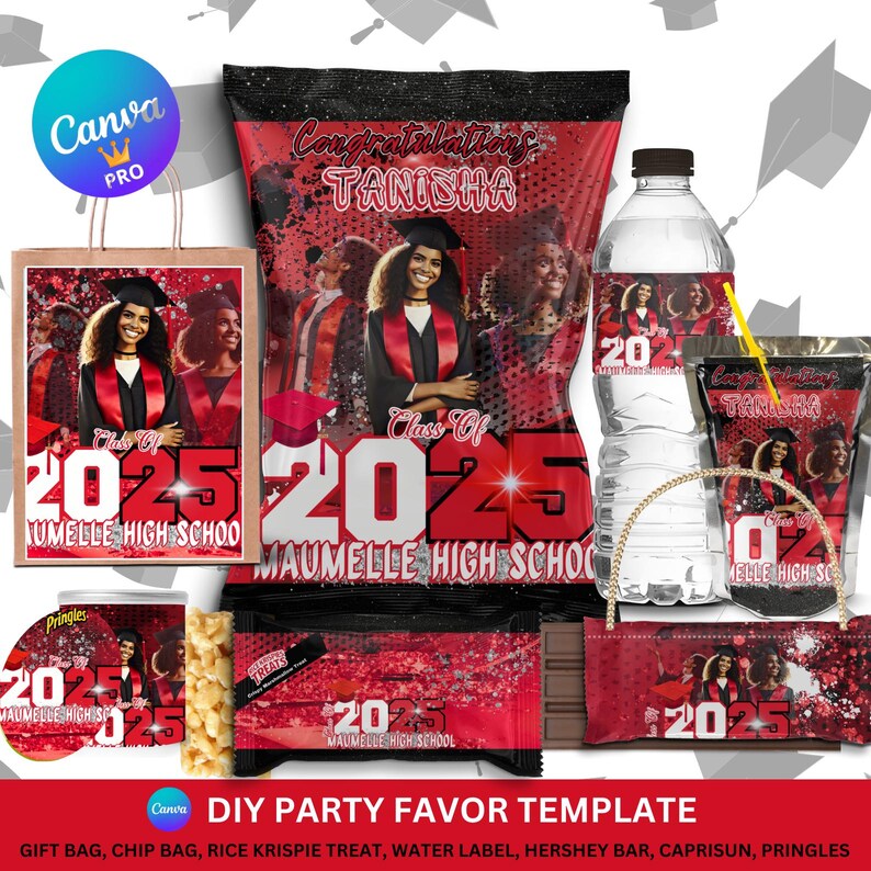 Graduation 2025 Red Black2 Party Favor Editable Template Bundle - Etsy