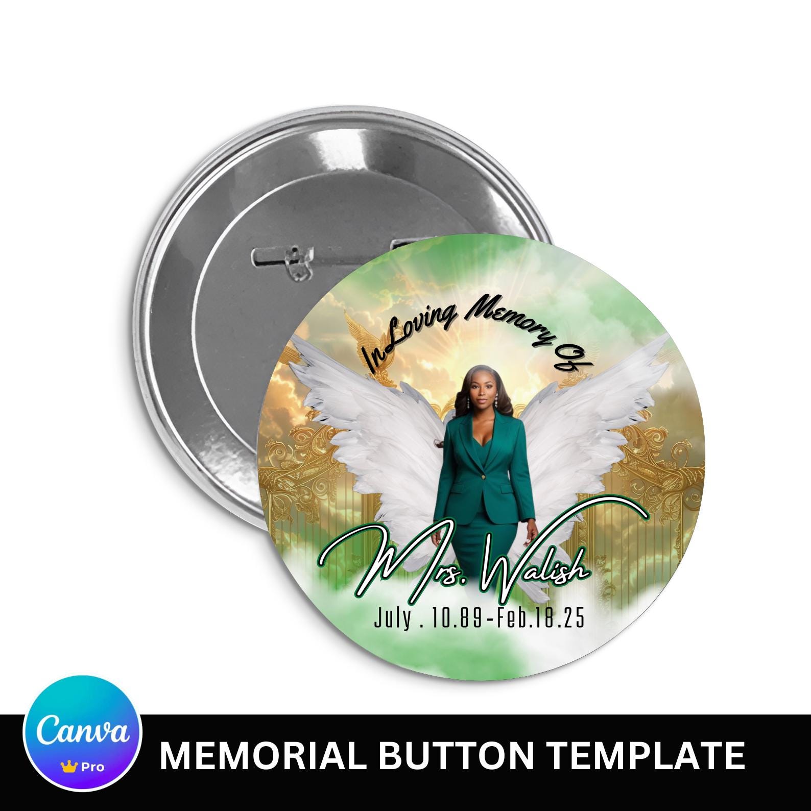 Memorial Button Design, Editable Canva Template, in Loving Memory,green ...