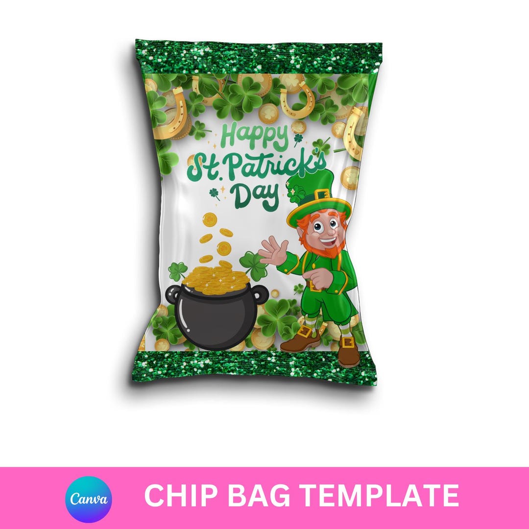 St. Patrick's Day Chip Bag, Editable in Canva, Digital Download - Etsy